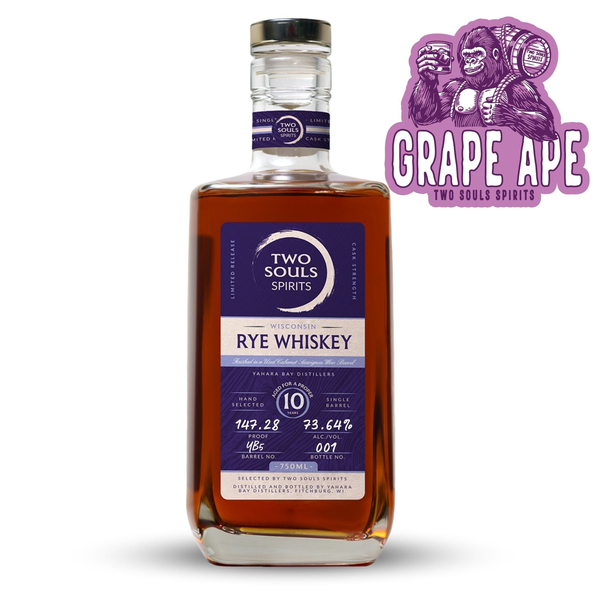 10-Year Wisconsin Rye aged in Used Cab Sauv & Rye Barrels Featuring Ya